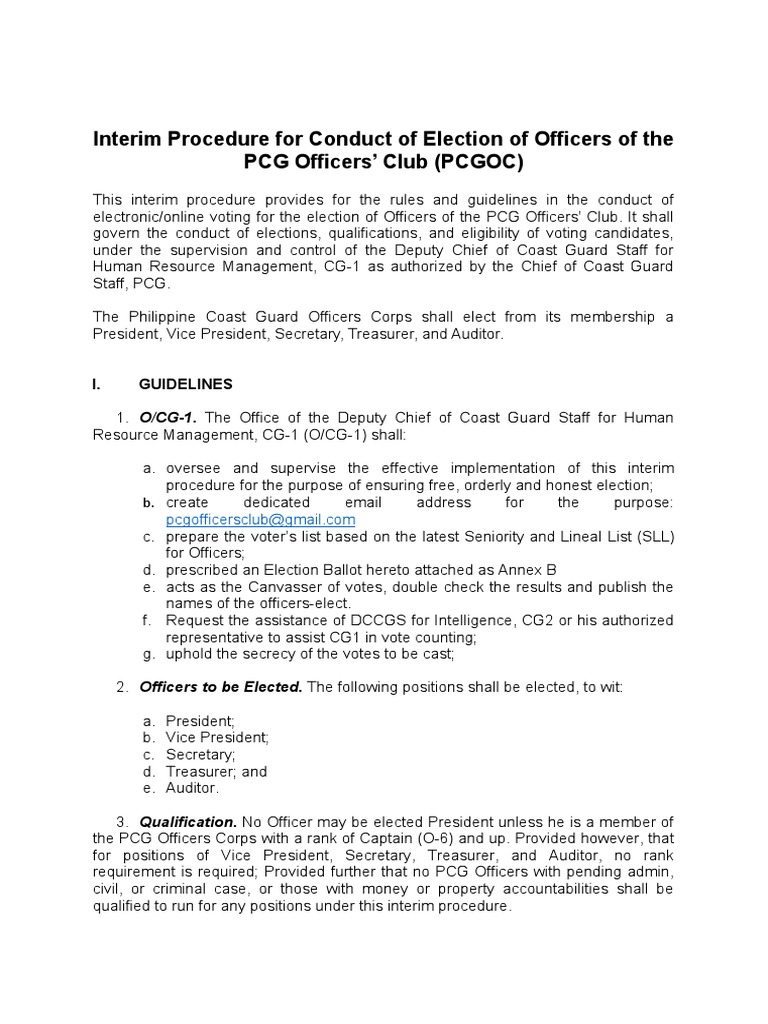 Interim Procedure For Conduct of Election of Officers of The PCG ...