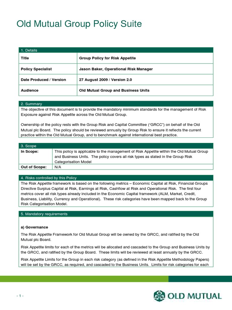 Sample Risk Appetite Policy | PDF | Operational Risk | Risk