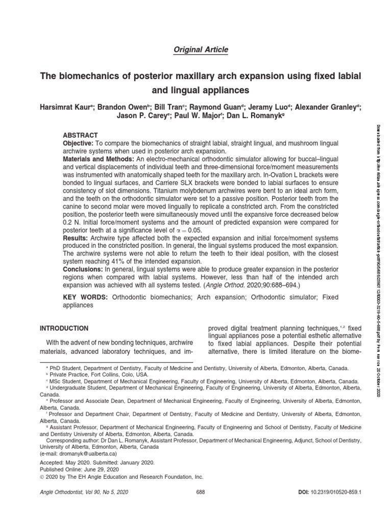 The Biomechanics of Posterior Maxillary Arch Expansion Using Fixed ...