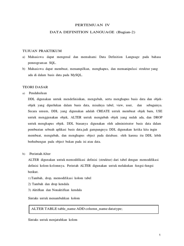 Panduan Praktikum DDL SQL | PDF