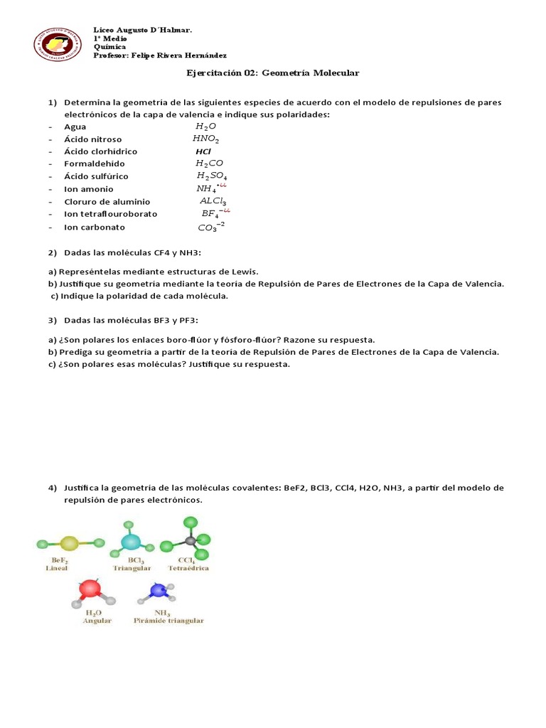 Geometría molecular y polaridad de diversas especies químicas | PDF