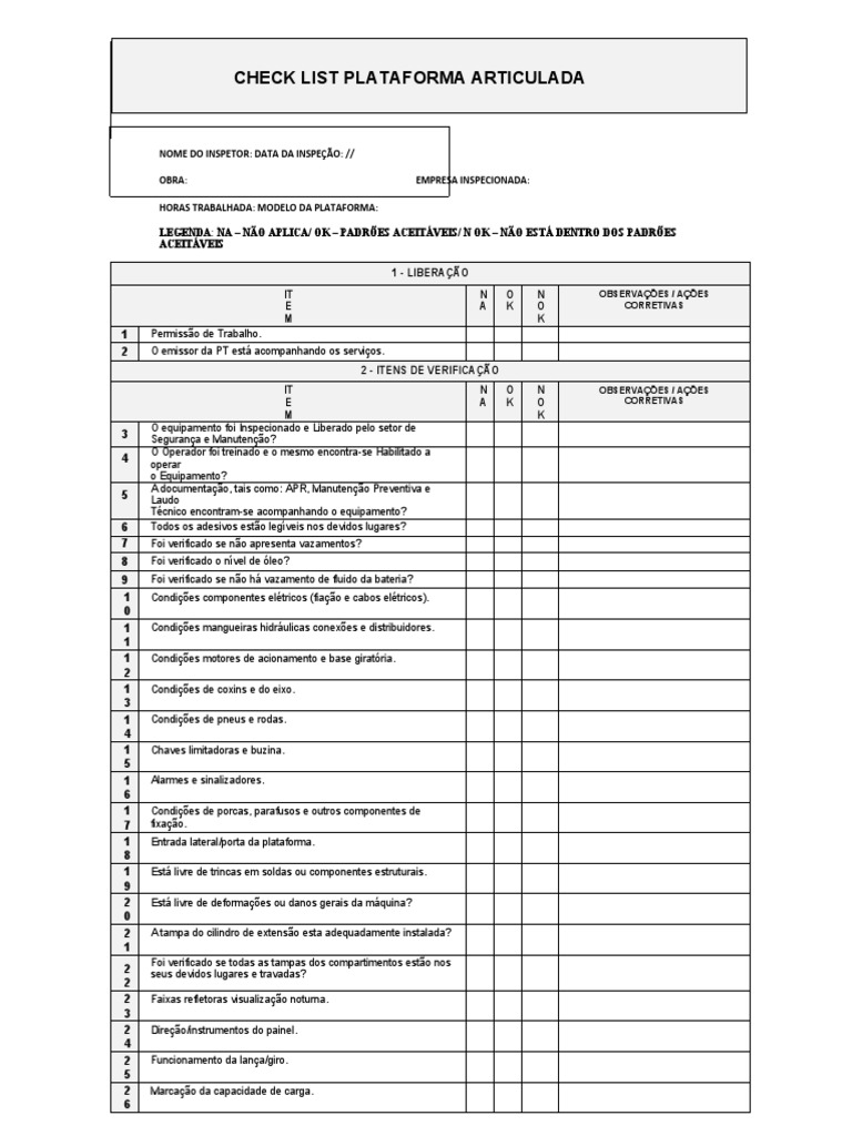 Check List Plataforma Articulada | PDF | Science | Ciência e Tecnologia