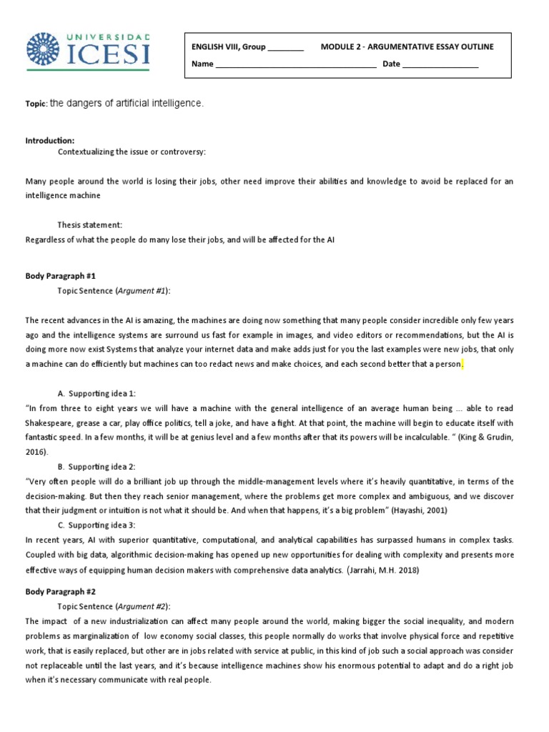 Step 3 - Argumentative Essay Outline Worksheet | PDF | Artificial ...