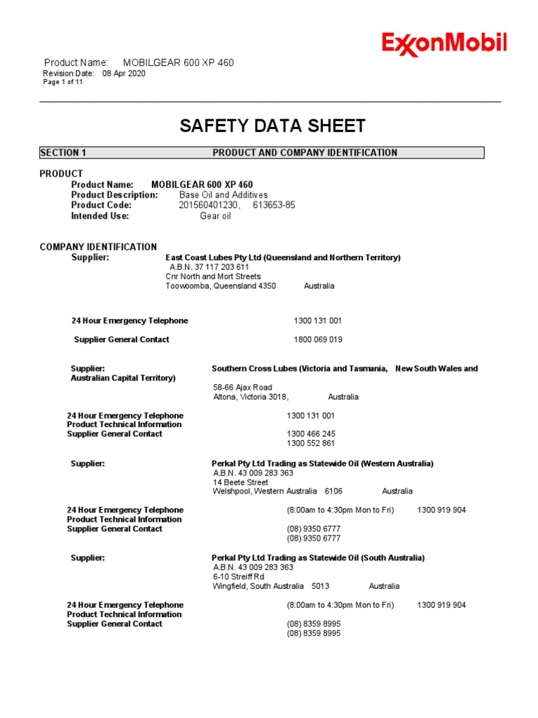 MSDS Mobilgear 600 XP 460 PDF | PDF | Toxicity | Firefighting