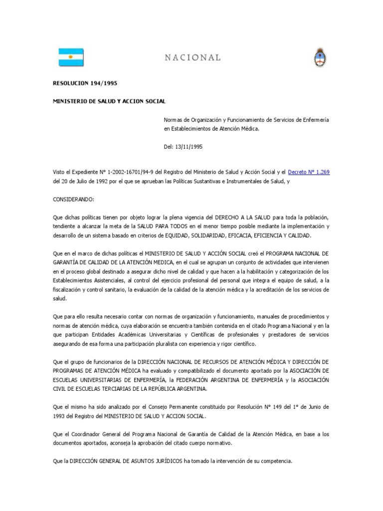 Resolucion 194 | PDF | Enfermería | Hospital
