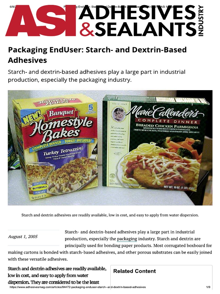 Starch - and Dextrin-... Adhesives - 2005-08-01 - ASI Magazine | PDF ...