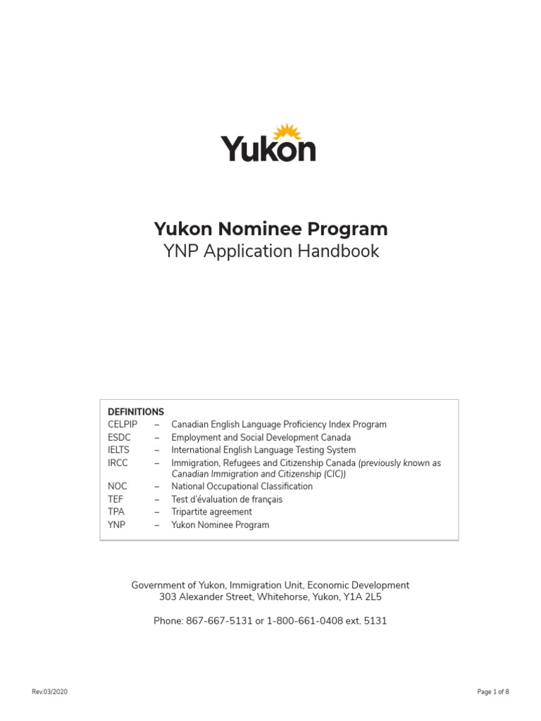 Yukon Nominee Program: YNP Application Handbook | Download Free PDF | International English ...