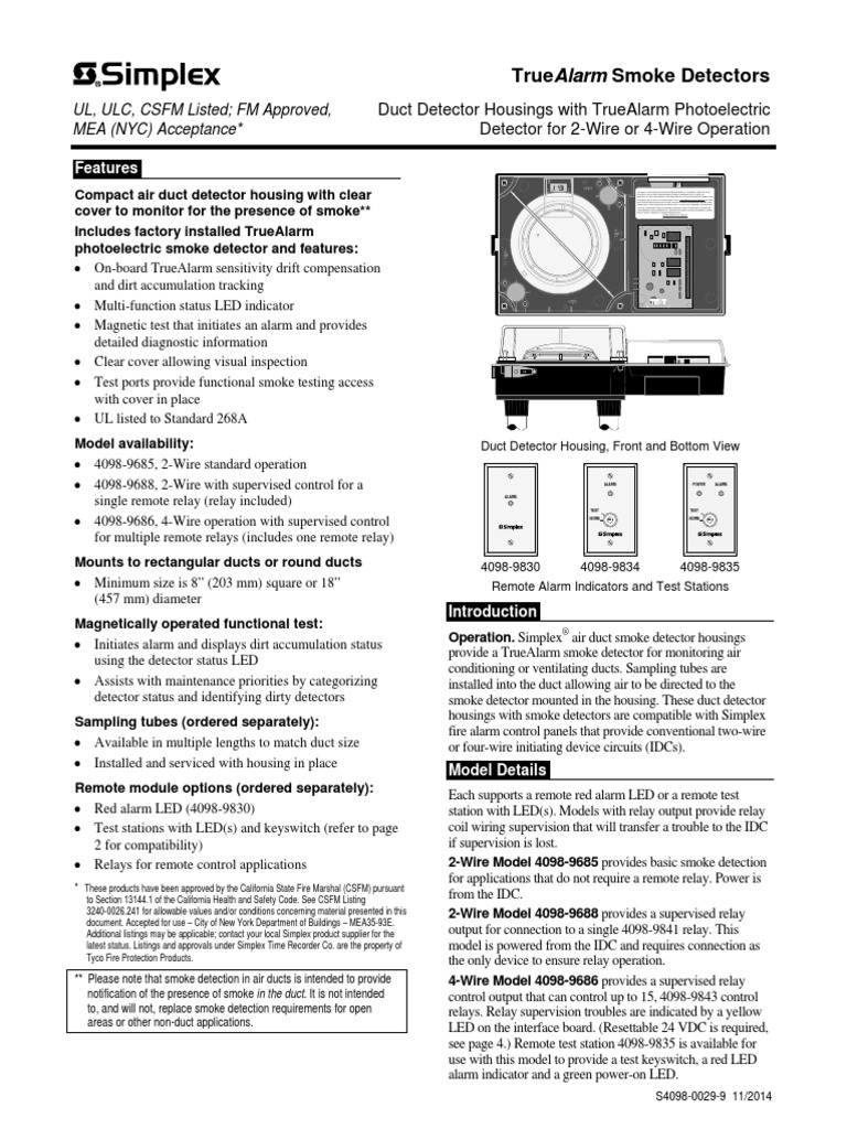 Detector de Humo en Ducto Tubo Sensor 4098-9857 - SIMPLEX | PDF | Duct ...
