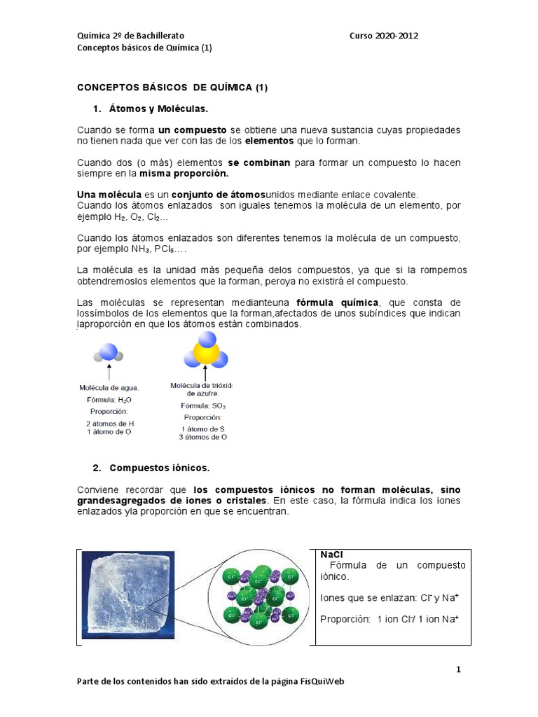 CONCEPTOS BÁSICOS DE QUÍMICA | PDF | Compuestos químicos | Gases