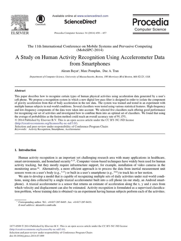 A Study On Human Activity Recognition Using Accelerometer Data From Smartphones | PDF ...