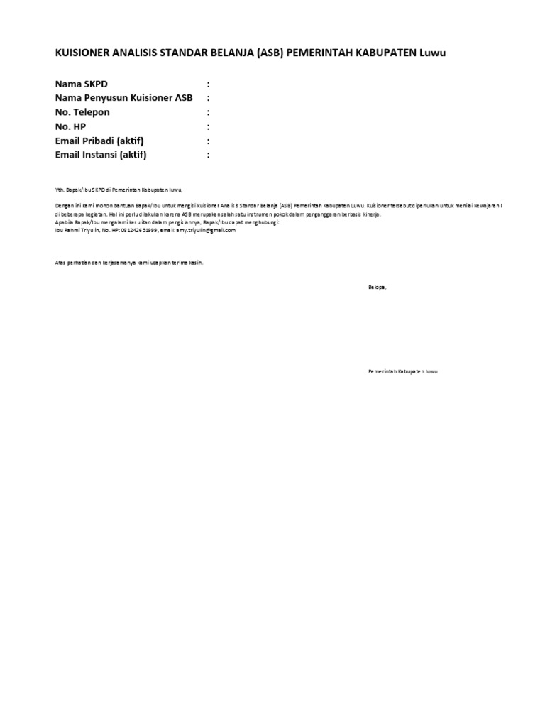 Contoh Kuesioner ASB | PDF