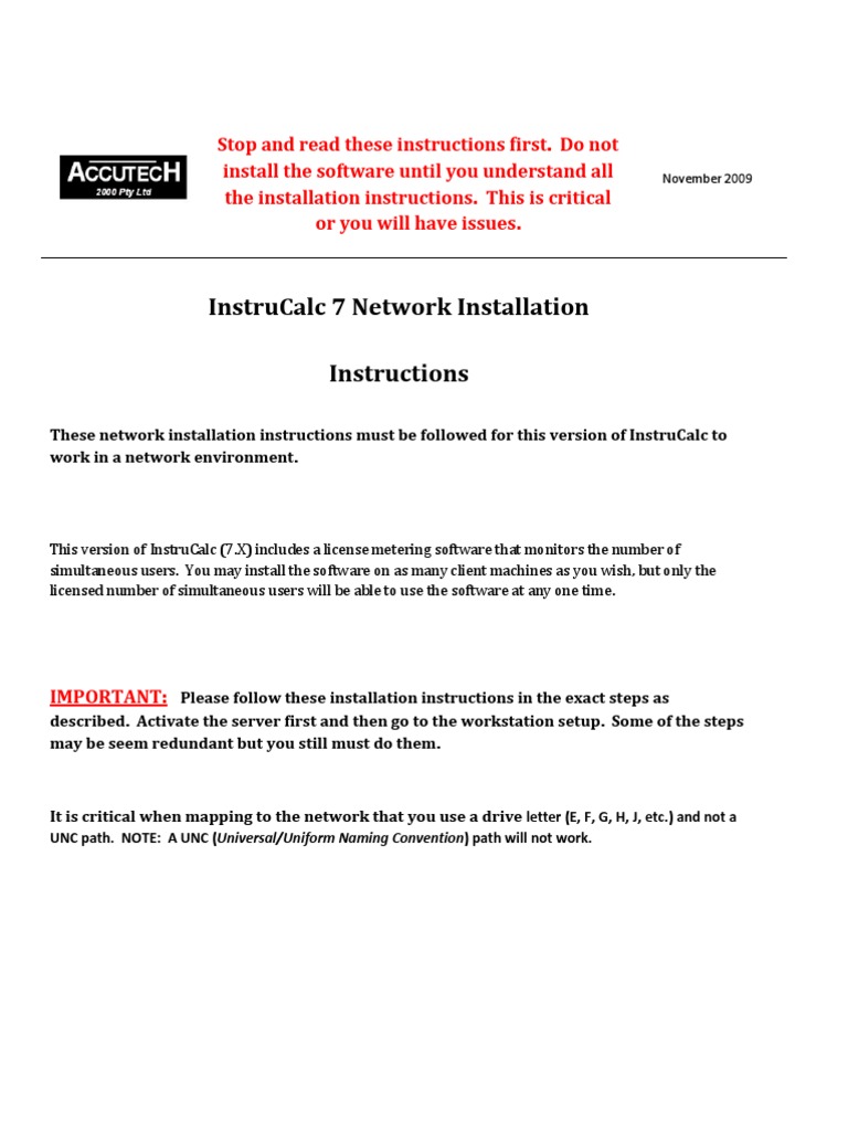 InstruCalc 7 Network Install Instructions | PDF | Utility Software | Computer Engineering