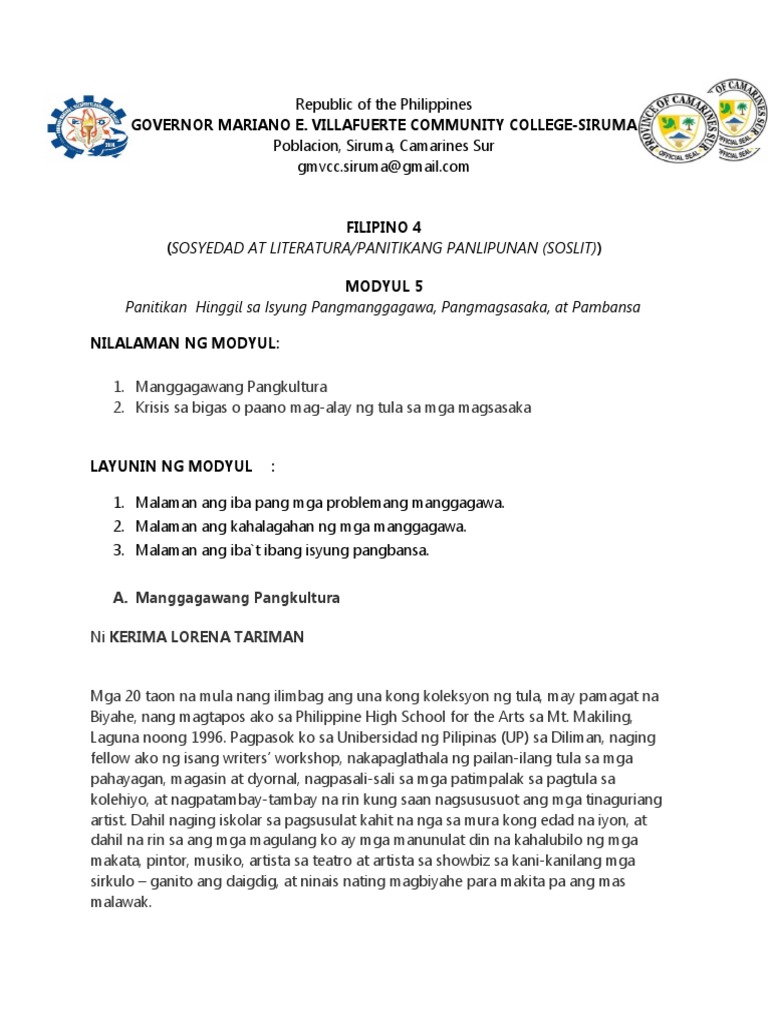 Modyul 5 SOSLIT | PDF