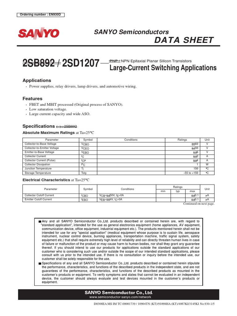 2 SD 1207 | PDF | Bipolar Junction Transistor | Electrical Engineering