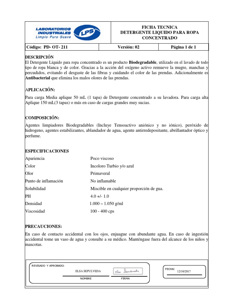 Ft. Detergente Liquido para Ropa Concentrado | PDF