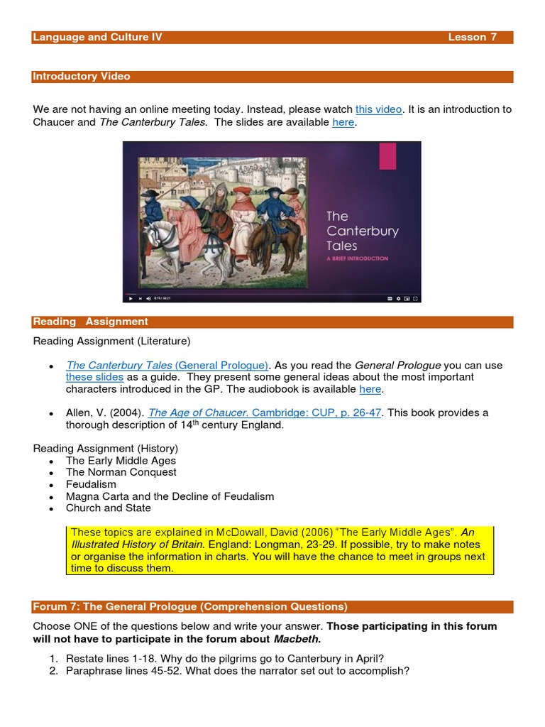 Culture IV. Lesson 7 PDF | PDF | The Canterbury Tales