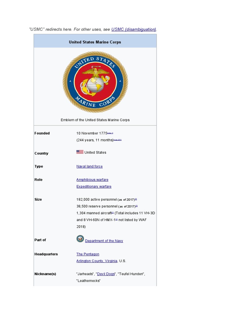 "USMC" Redirects Here. For Other Uses, See .: United States Marine ...