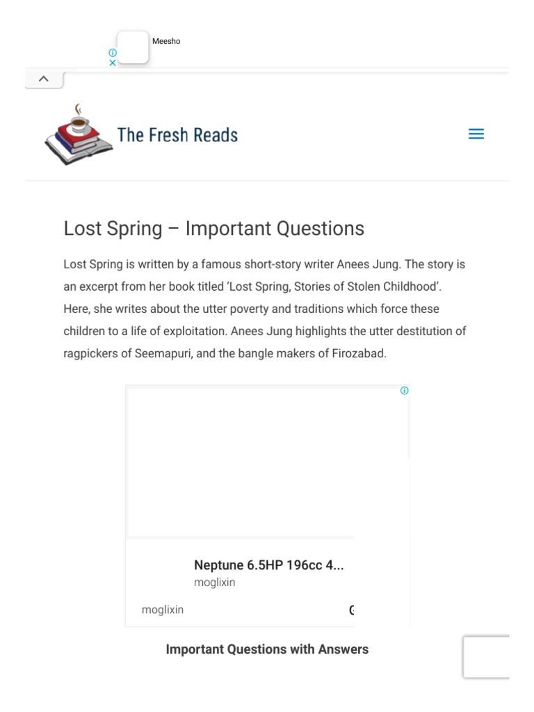 Lost Spring by Anees Jung - Questions and Answers | PDF | Child Labour ...