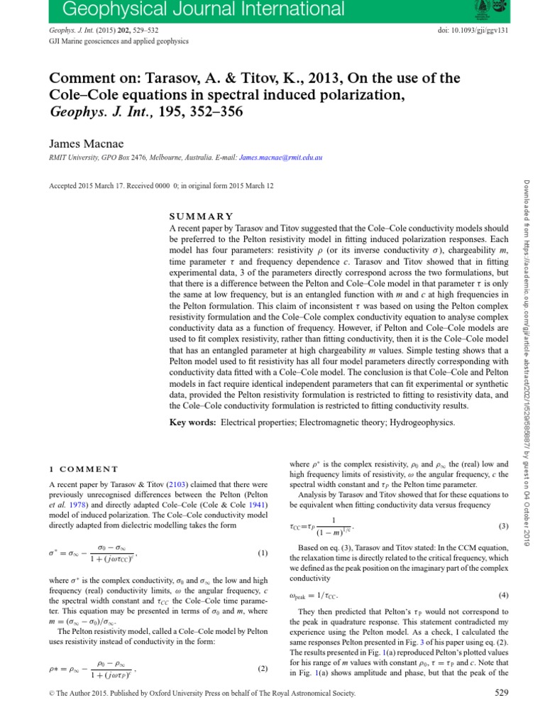 On The Use of The Cole-Cole Equations in Spectral Induced Polarization ...