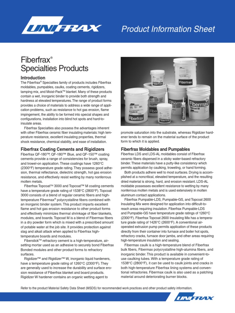 Fiberfrax Specialties Products: Product Information Sheet | PDF ...