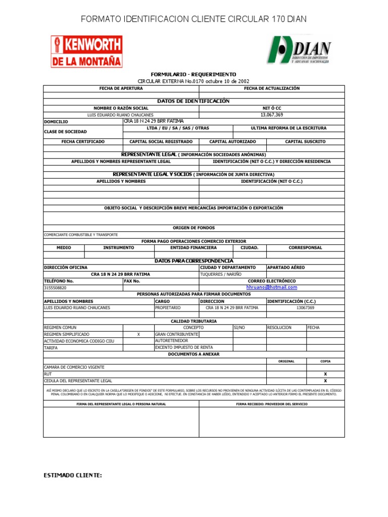 Deysy Formato Conocimiento Cliente Circular 170 | PDF | Conceptos legales | Gobierno