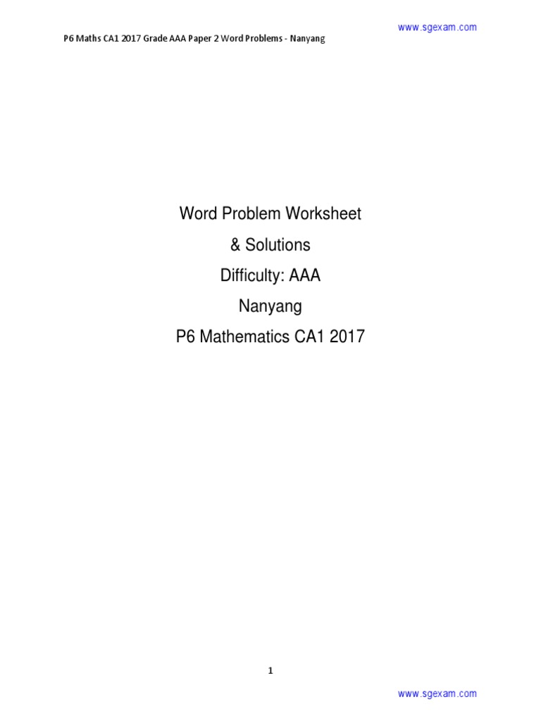 P6 Maths 2017 Word Problems Solutions | PDF | Teaching Mathematics ...