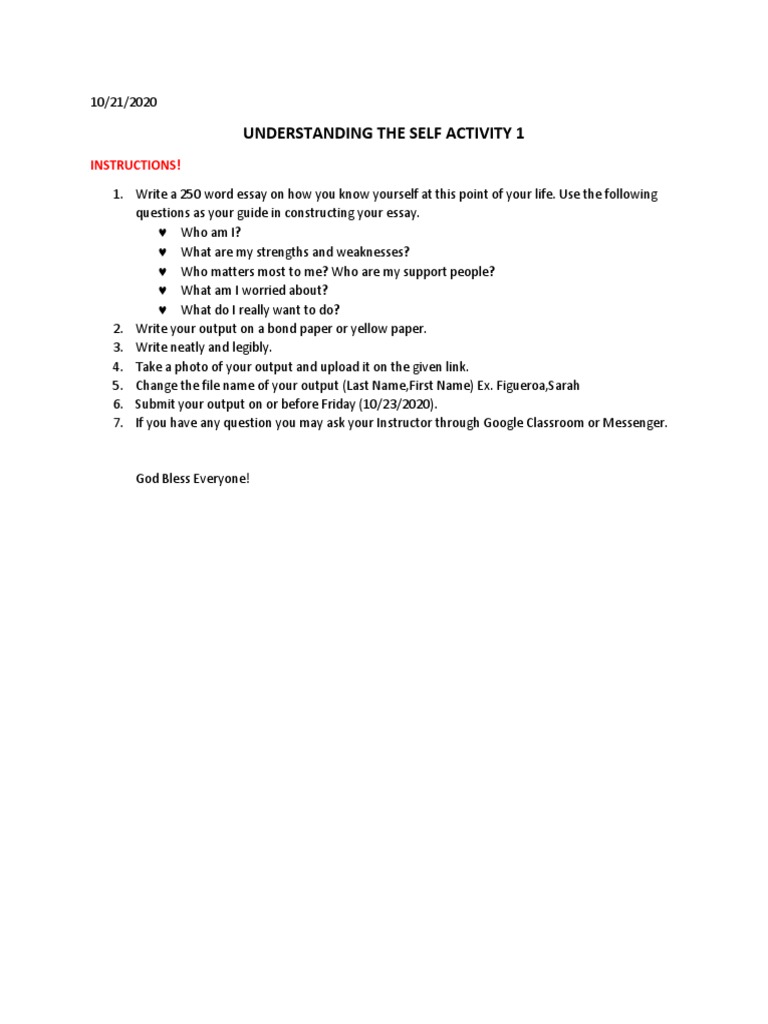 Understanding The Self Activity 1 PDF | PDF | Self-Improvement