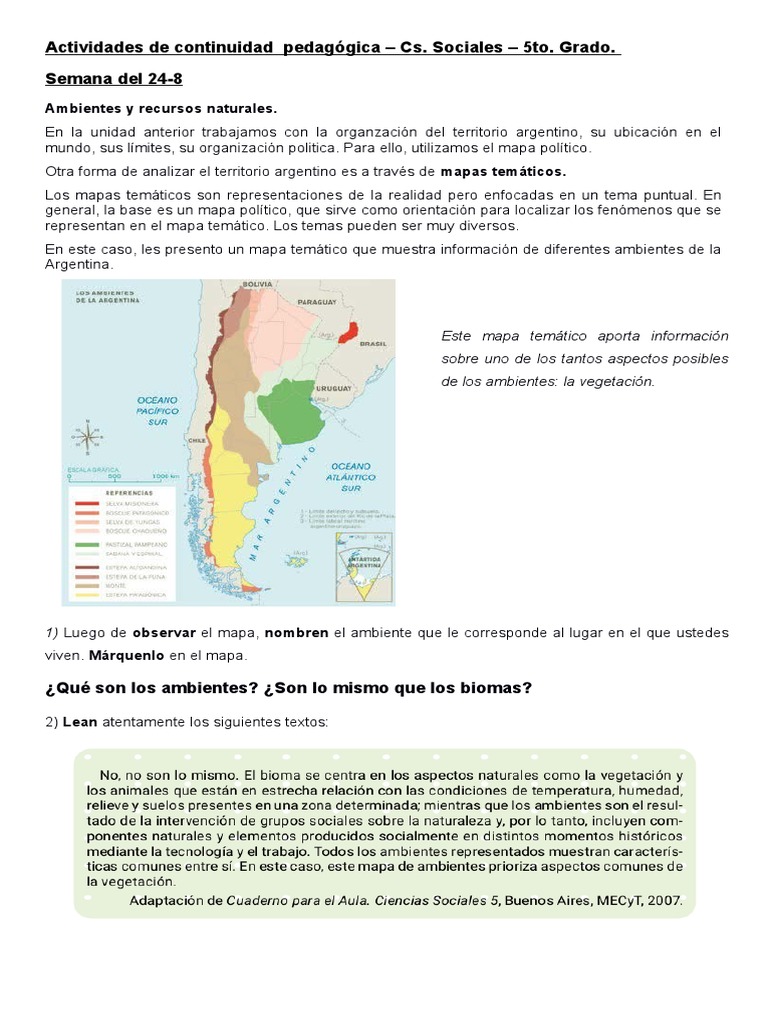 Ambientes Naturales de Argentina para 5to Grado | PDF