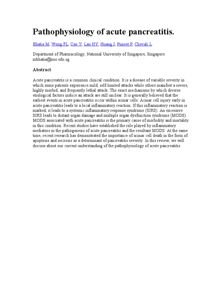 Pathophysiology of Acute Pancreatitis | PDF