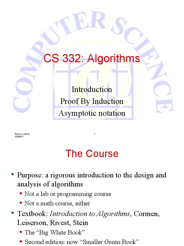 CS 332: Algorithms: Proof by Induction Asymptotic Notation | PDF | Theoretical Computer Science ...