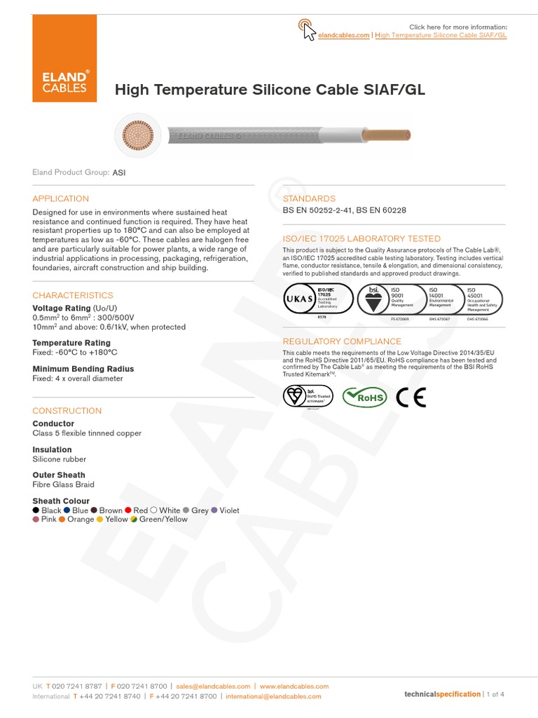 High Temperature Silicone Cable SIAF/GL: Application Standards | PDF ...