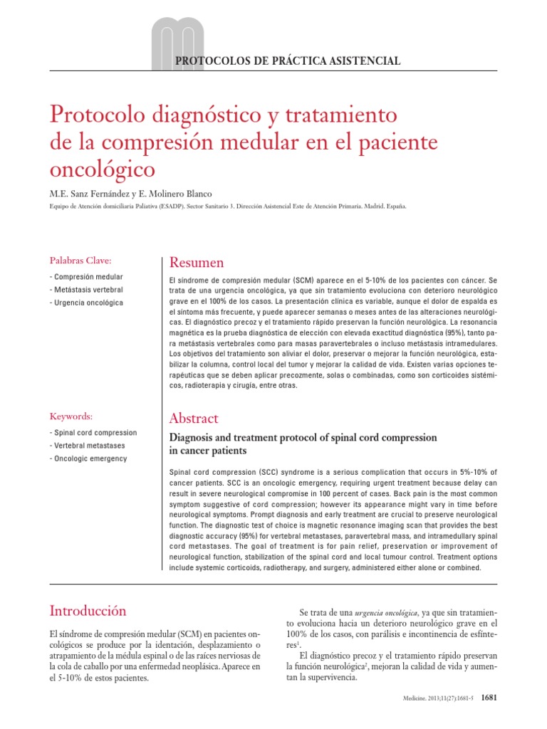 Protocolo Diagnóstico y Tratamiento de La Compresión Medular en El ...