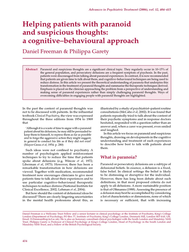 Helping Patients With Paranoid and Suspicious Thoughts A ...