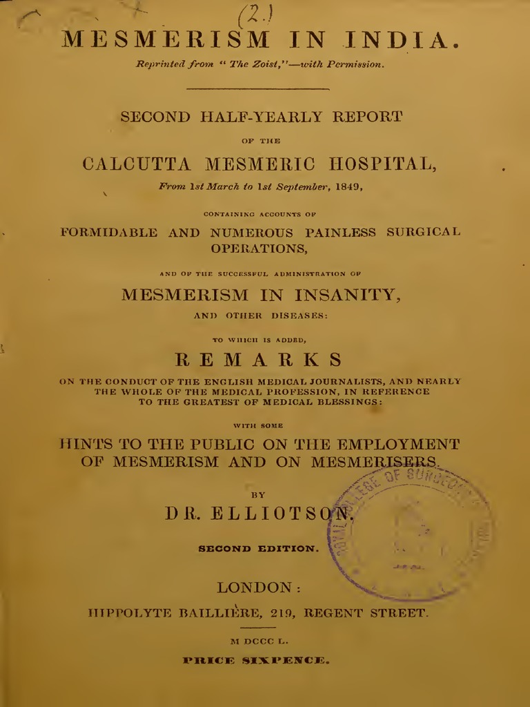 Calcutta Mesmeric Hospital Report 1849 | PDF | Surgery | Pain