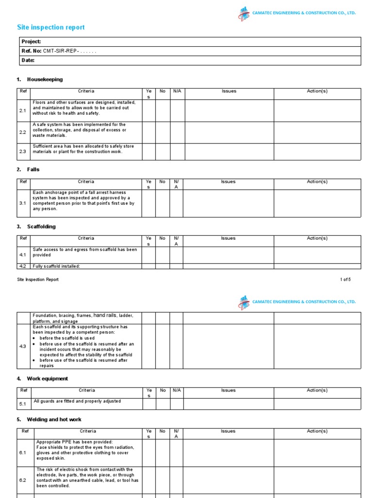 Site Inspection Report | PDF | Scaffolding | Personal Protective Equipment