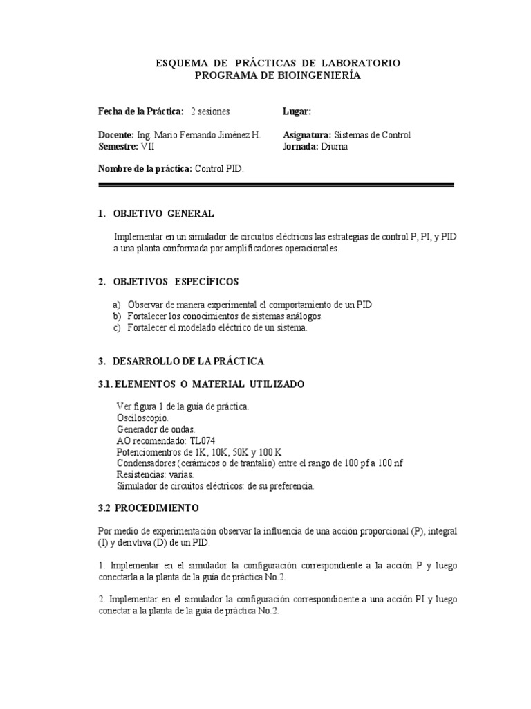Practica 3 - Control PID - Virtual | PDF | Amplificador operacional | Ingenieria Eléctrica