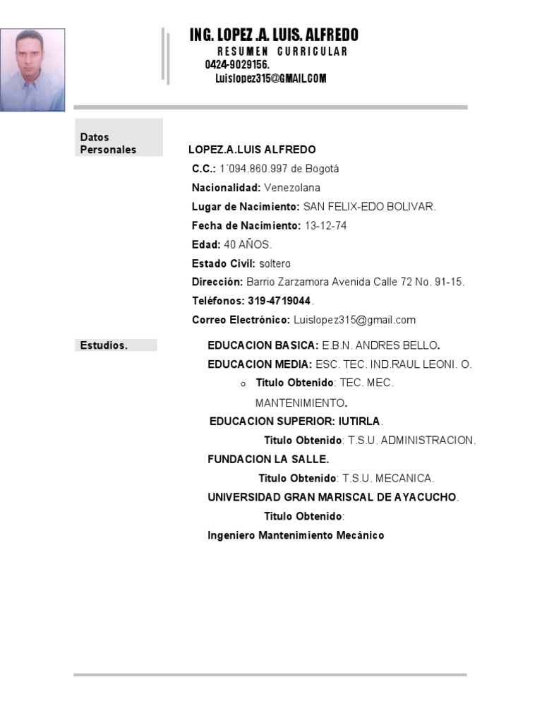 Curriculum Luis Lopez | PDF | Plan de estudios | Educación avanzada