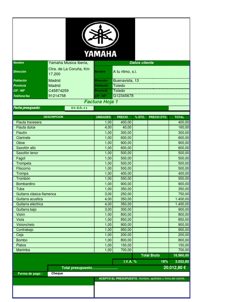 Facturas Yamaha | PDF | Instrumentos musicales | Tecnología musical