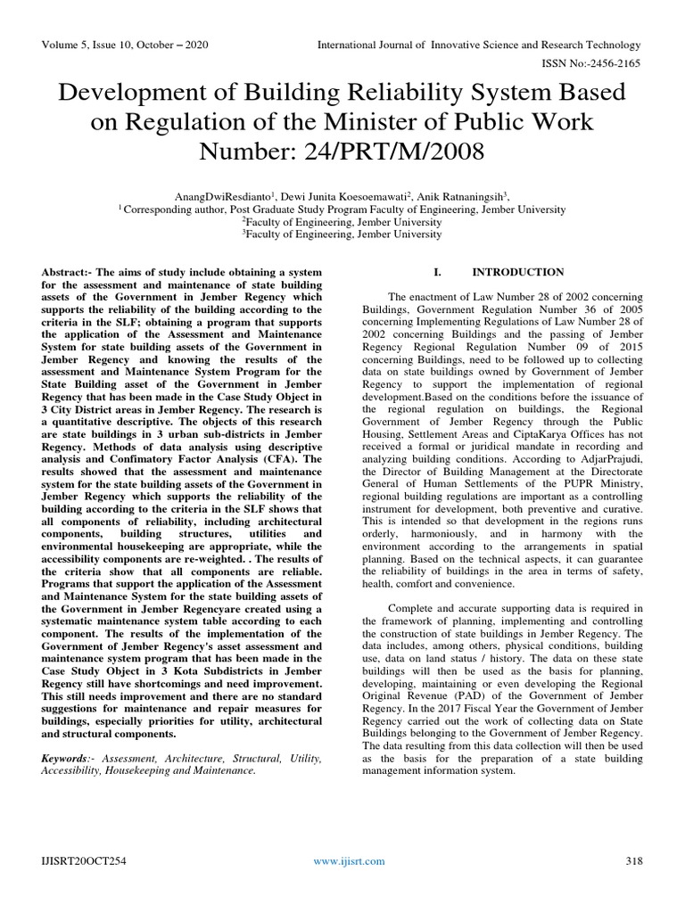 Development of Building Reliability System Based On Regulation of The ...