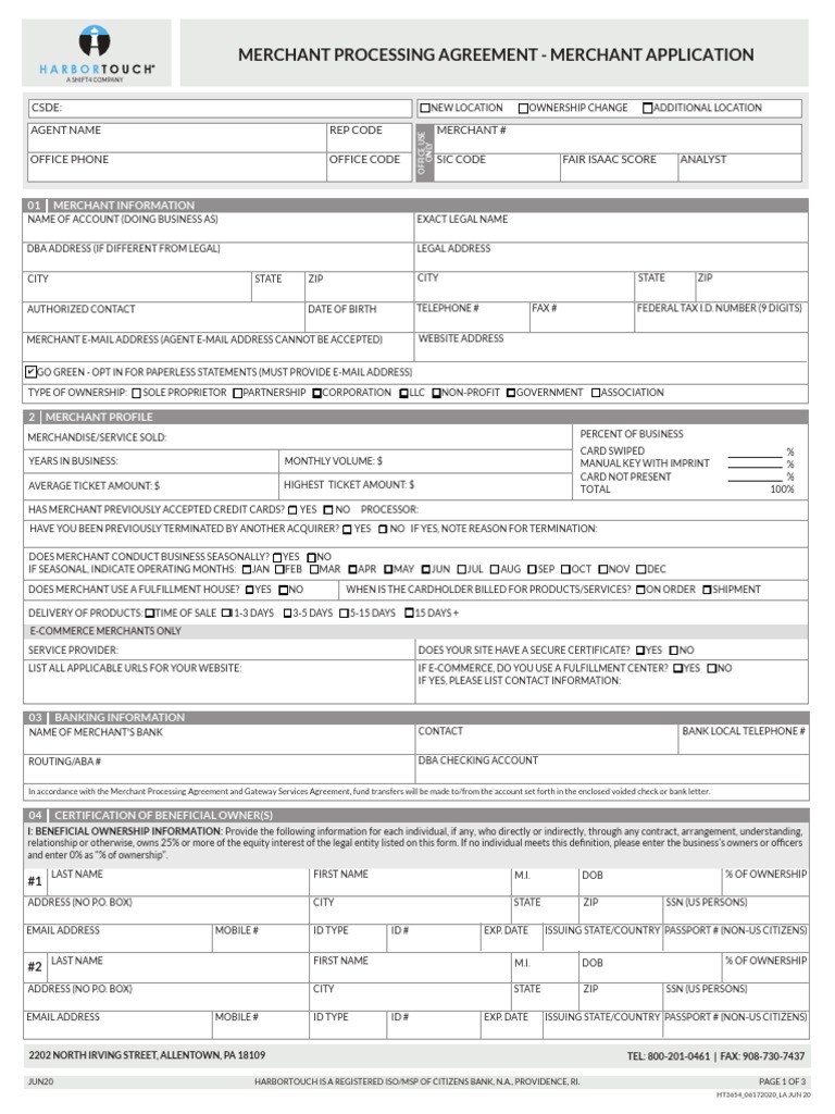 Merchant Processing Agreement - Merchant Application | PDF | Guarantee ...