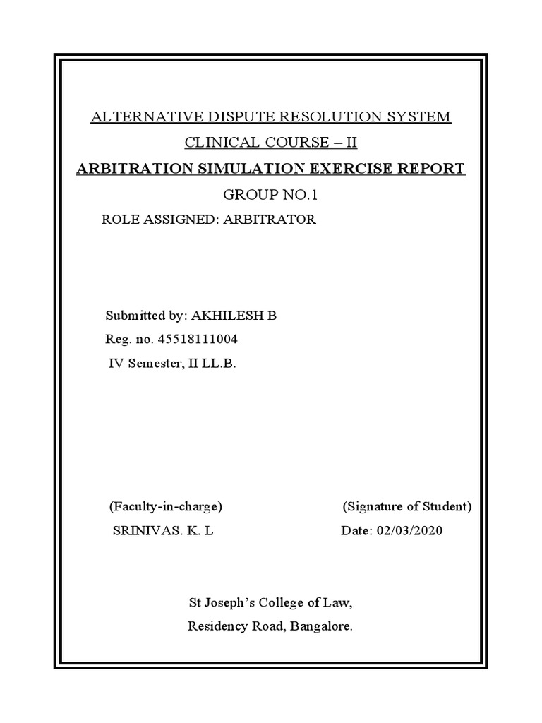 Arbitration Simulation Exercise Report | PDF