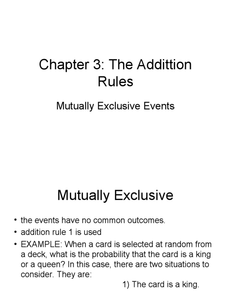Chapter 3: The Addittion Rules: Mutually Exclusive Events | PDF ...