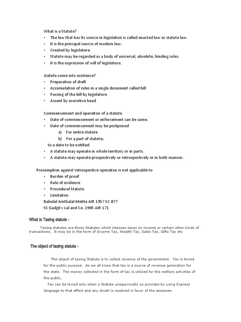 What is a Statute? Key Elements & Types | PDF