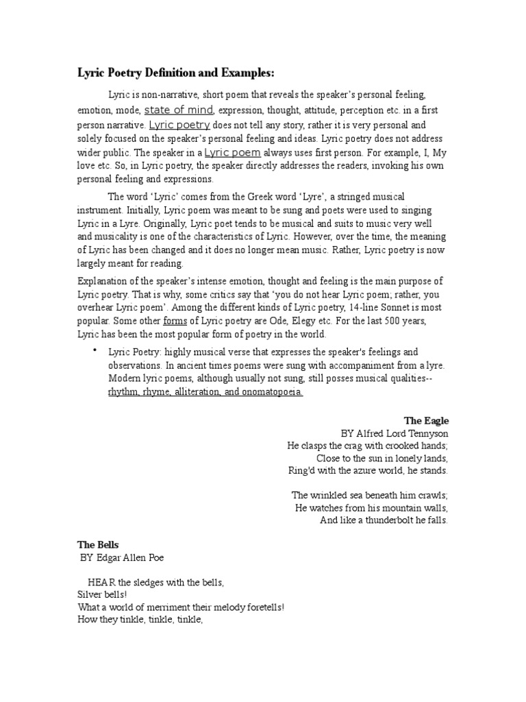 Lyric Poetry Definition and Examples:: The Eagle | PDF | Lyric Poetry ...