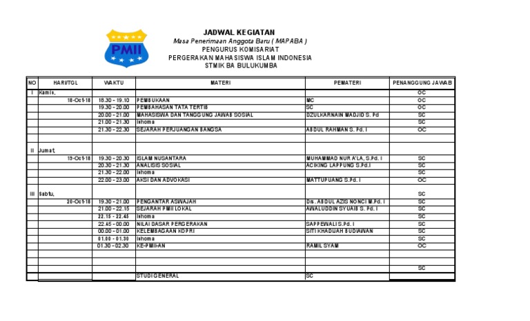 JADWAL MAPABA New | PDF