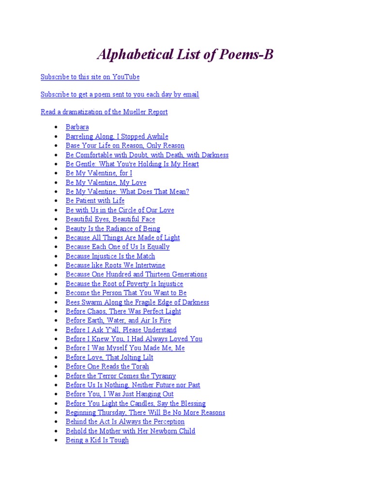 Alphabetical List of Poems-B | PDF