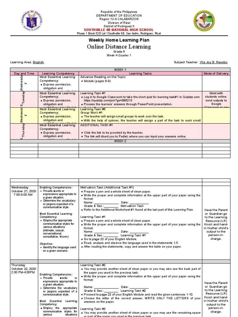 Odl - English 9 WHLP - Quarter1 | PDF | Conversation | Vocabulary