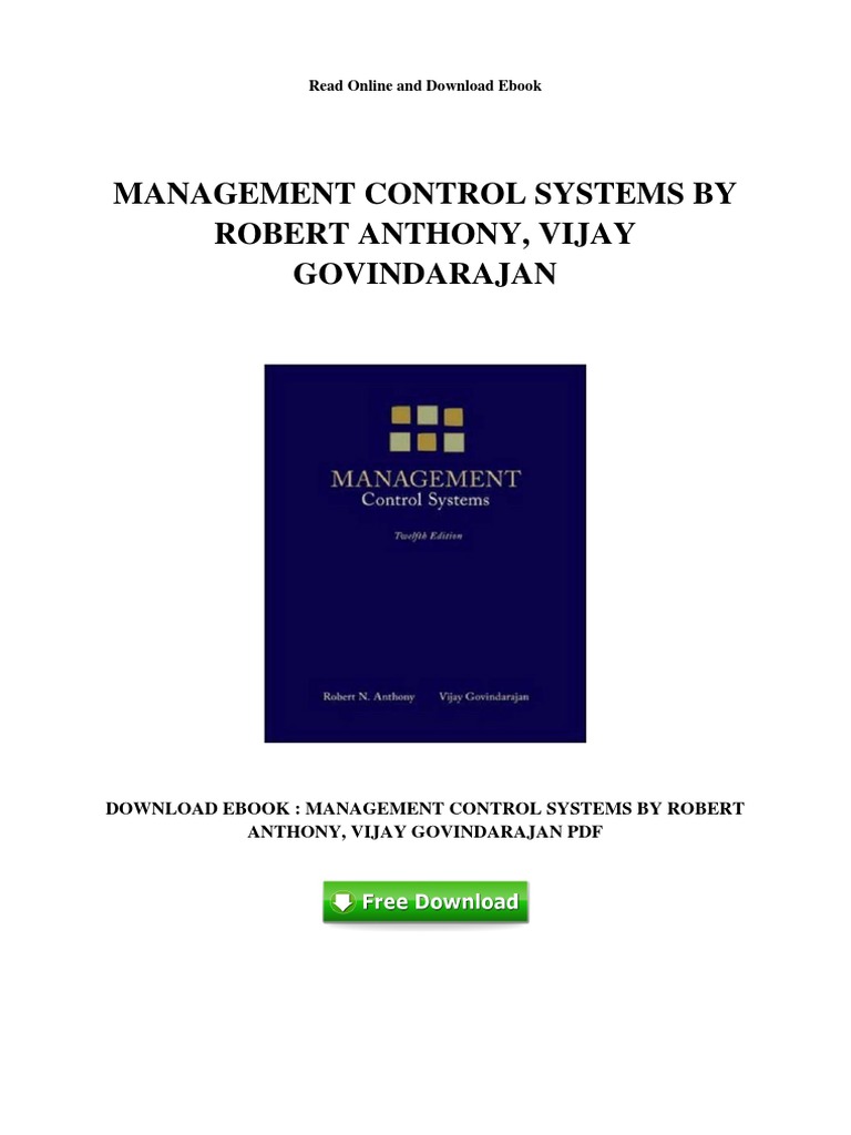 Management Control Systems by Robert Anthony Vijay Govindarajan PDF ...