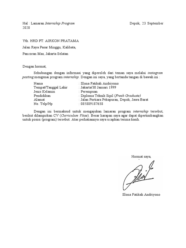 Surat Lamaran Magang | PDF