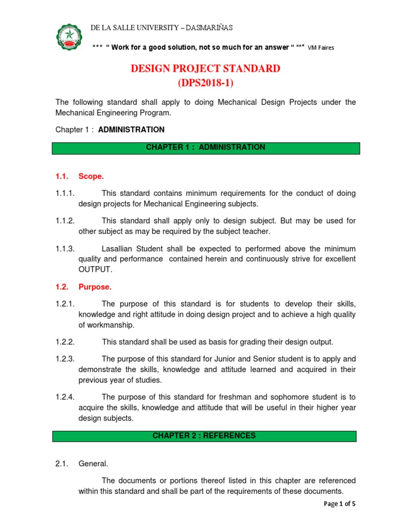 Design Project Standard (DPS2018-1) : 1.1. Scope | PDF | Design | Learning